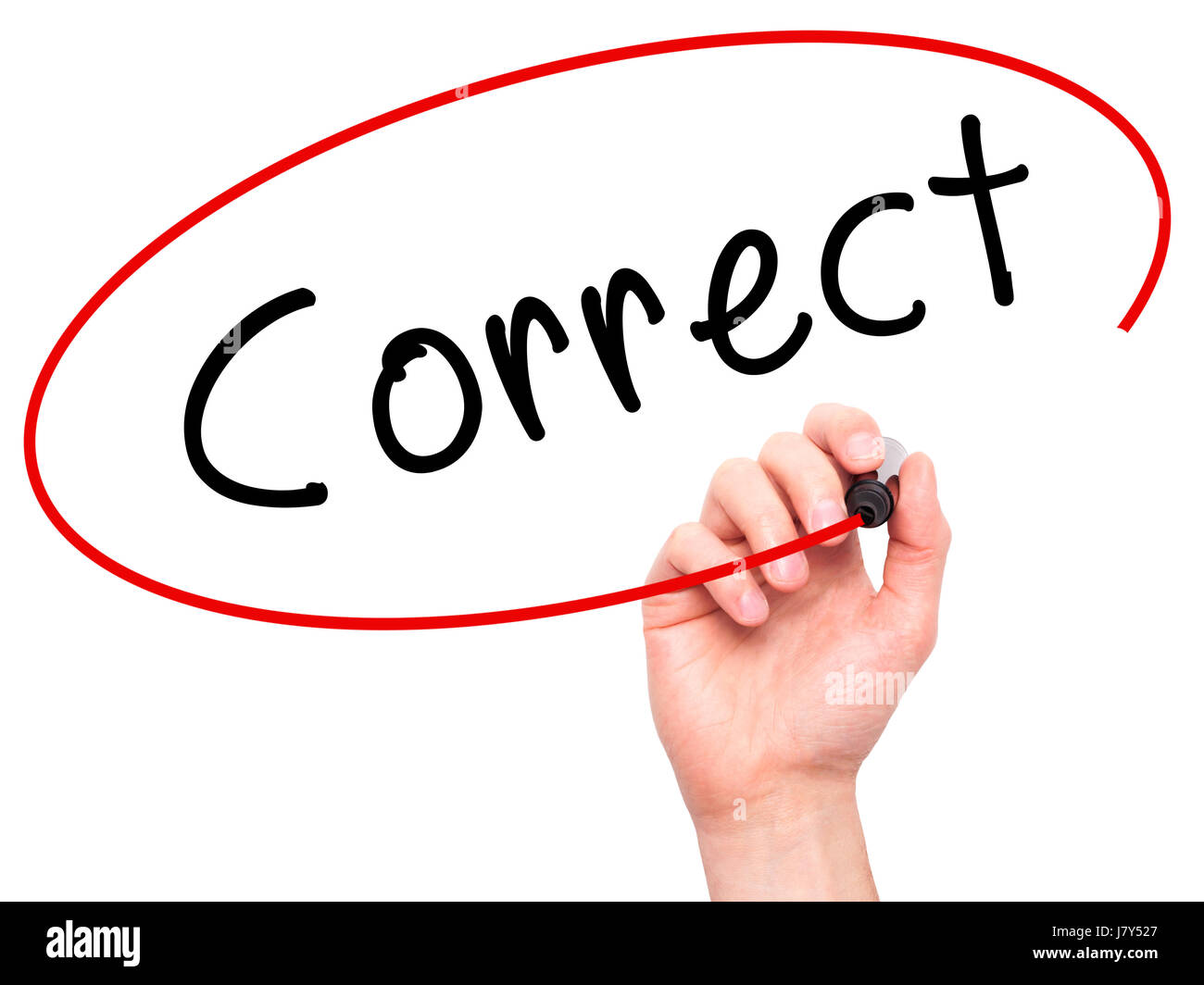 Man Hand writing Correct with black marker on visual screen. Isolated ...