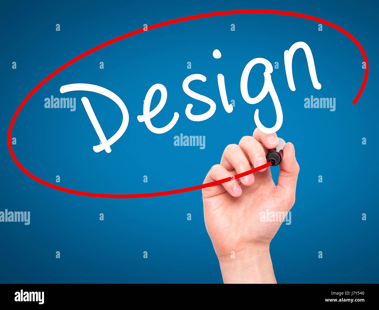 Man Hand writing Design with black marker on visual screen. Isolated on ...