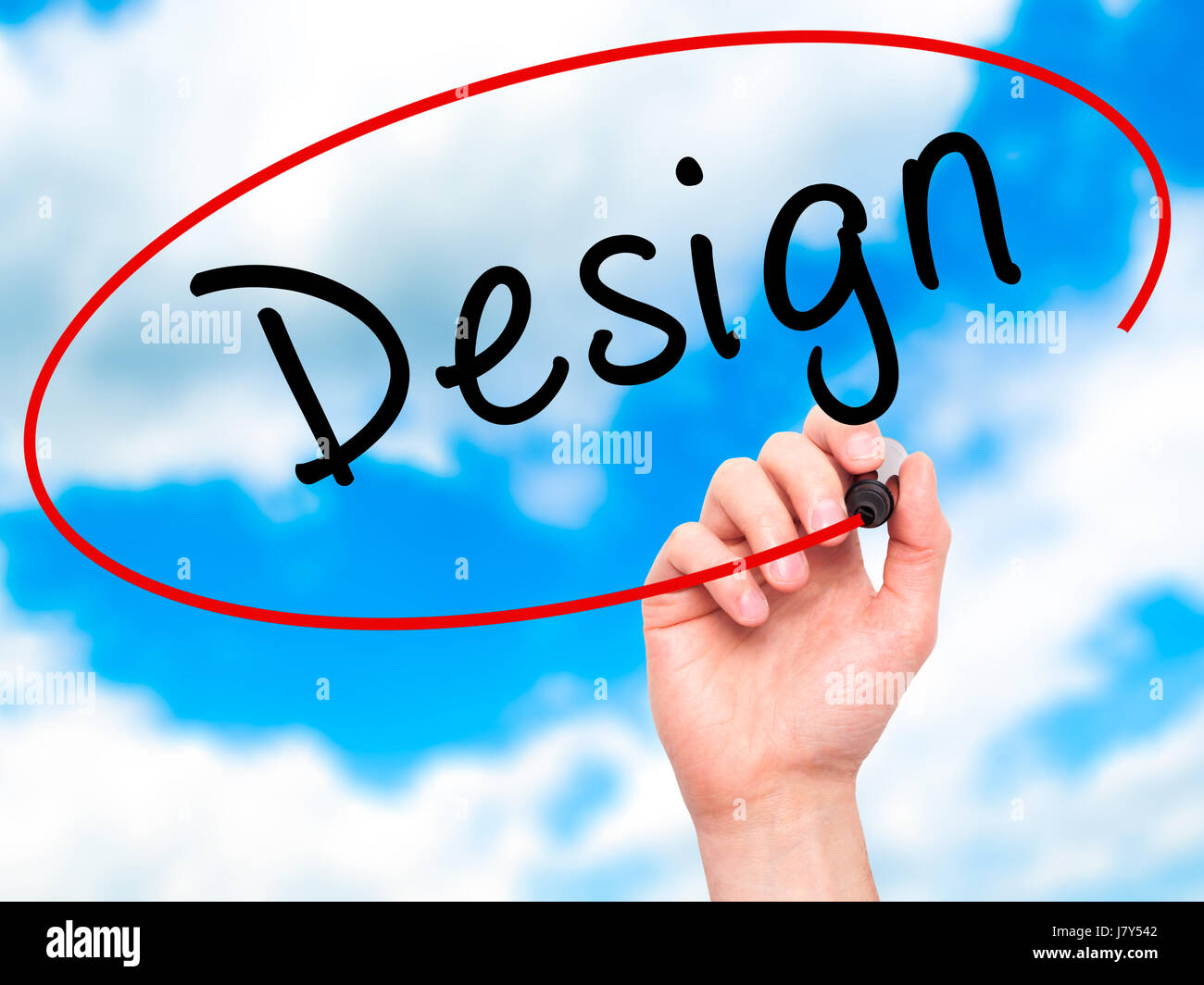 Man Hand writing Design with black marker on visual screen. Isolated on ...