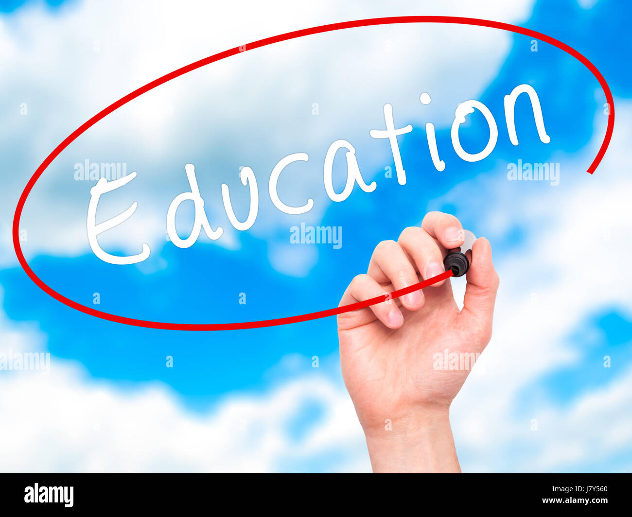 Man Hand writing Education with black marker on visual screen. Isolated ...