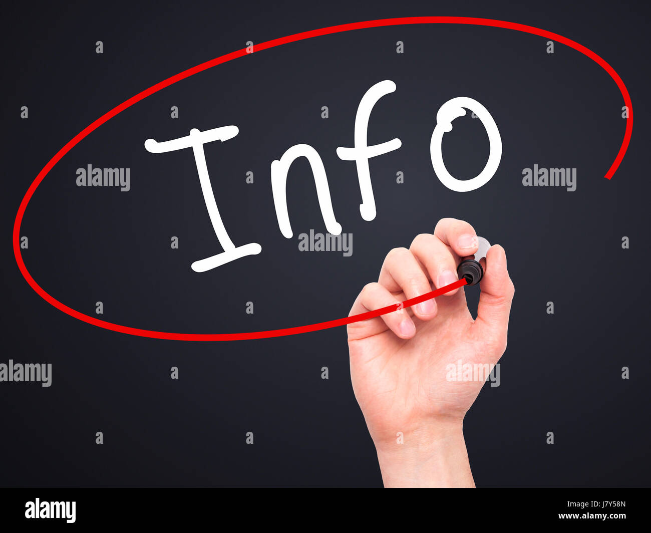 Man Hand writing Info with black marker on visual screen. Isolated on ...