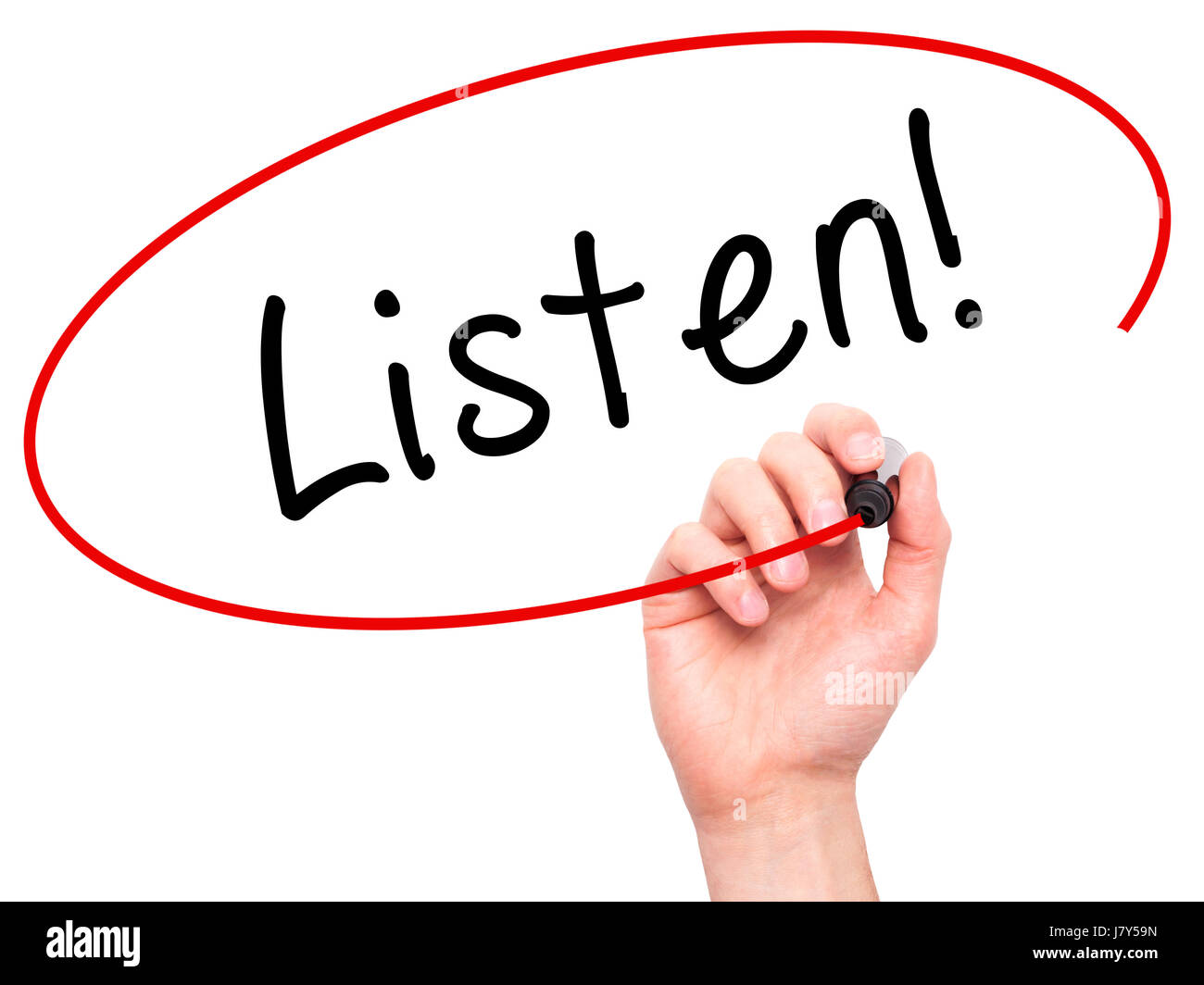 Man Hand writing Listen with black marker on visual screen. Isolated on ...