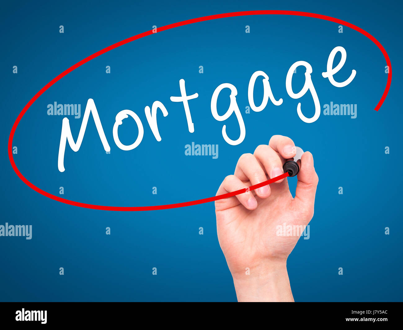 Man Hand writing Mortgage with black marker on visual screen. Isolated ...