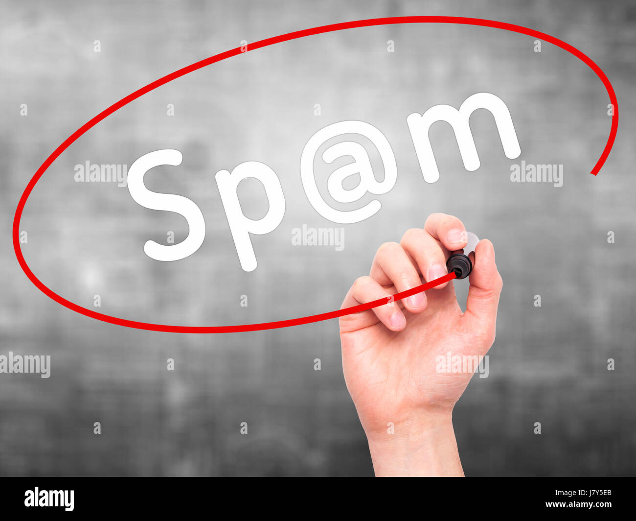 Man Hand writing Spam with black marker on visual screen. Isolated on ...