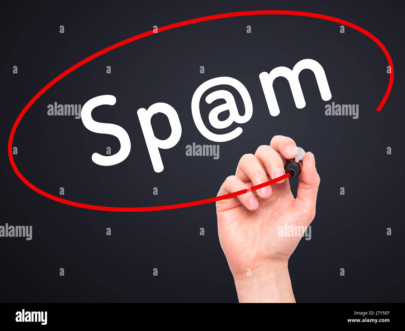 Man Hand writing Spam with black marker on visual screen. Isolated on ...