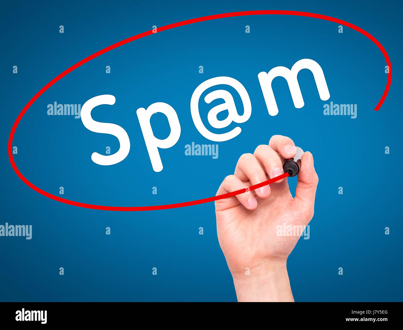 Man Hand writing Spam with black marker on visual screen. Isolated on ...