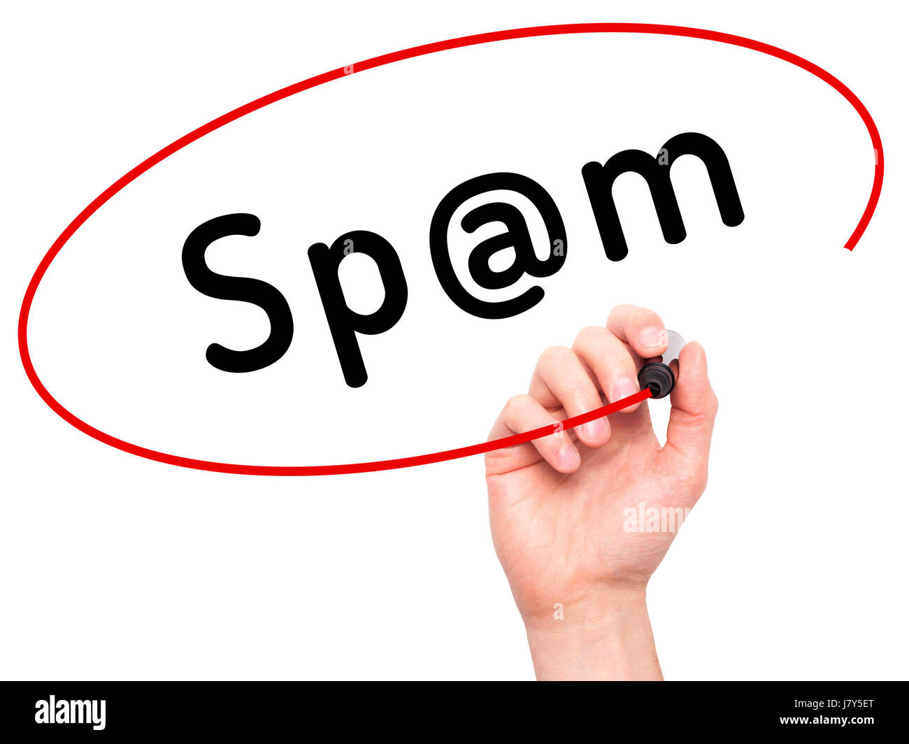 Man Hand writing Spam with black marker on visual screen. Isolated on ...