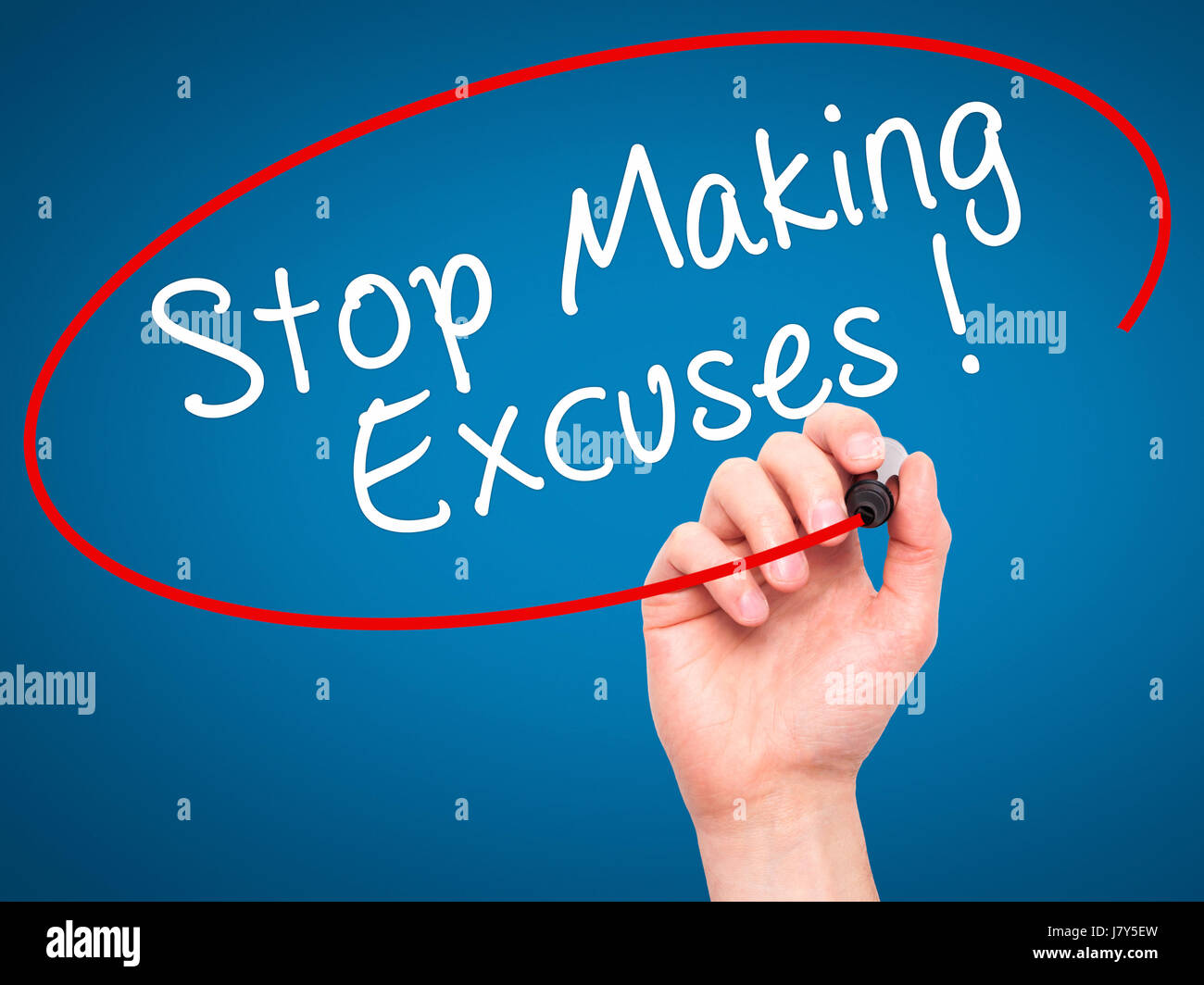 Man Hand writing Stop Making Excuses with black marker on visual screen ...