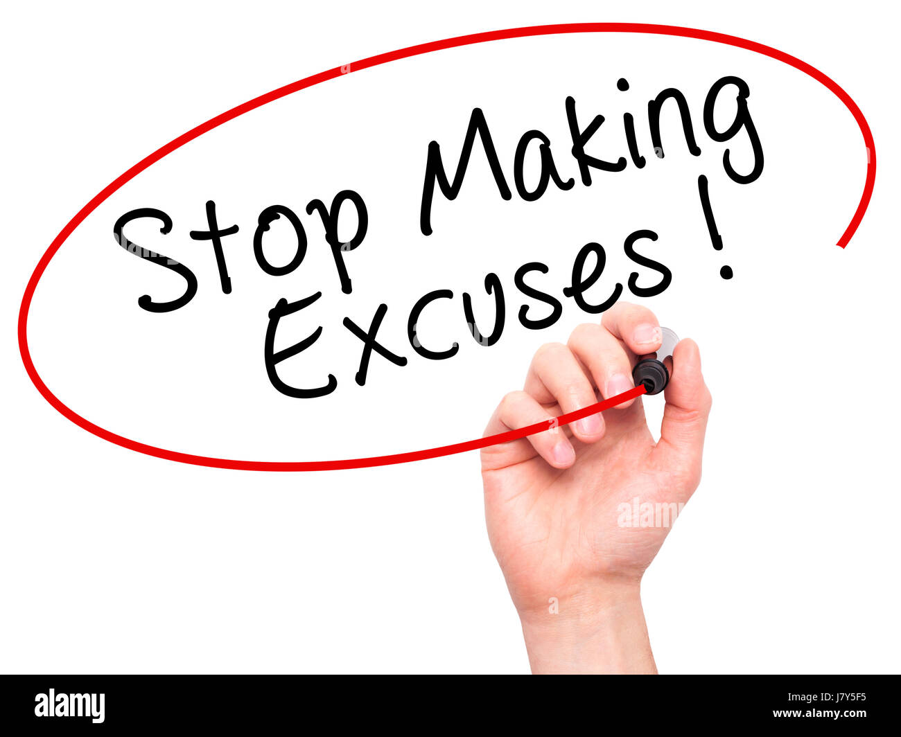 Man Hand writing Stop Making Excuses with black marker on visual screen ...
