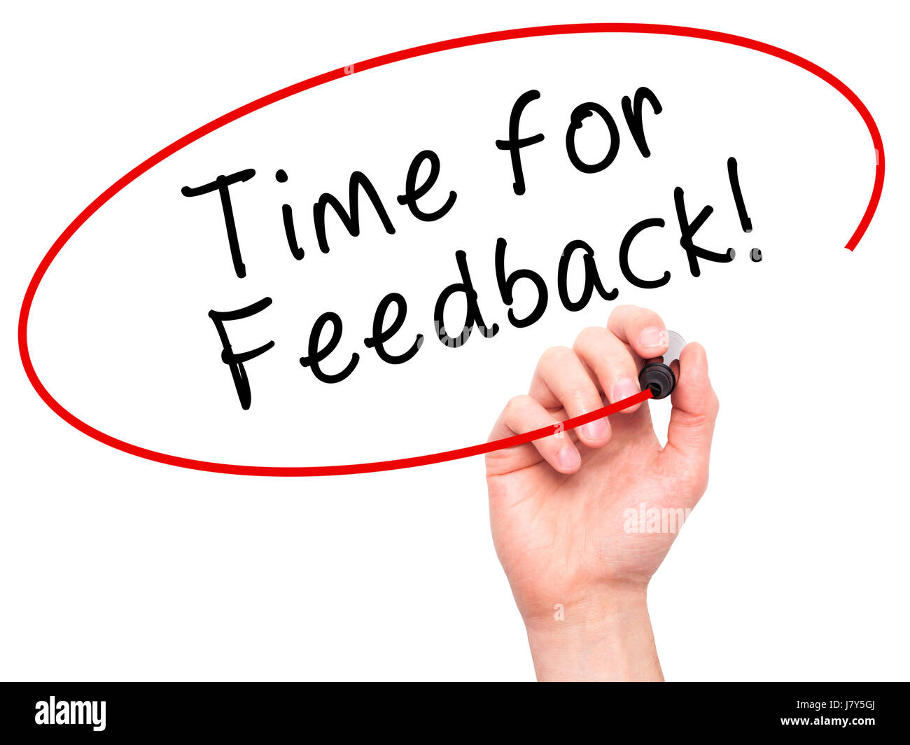 Man Hand writing Time for Feedback with black marker on visual screen ...