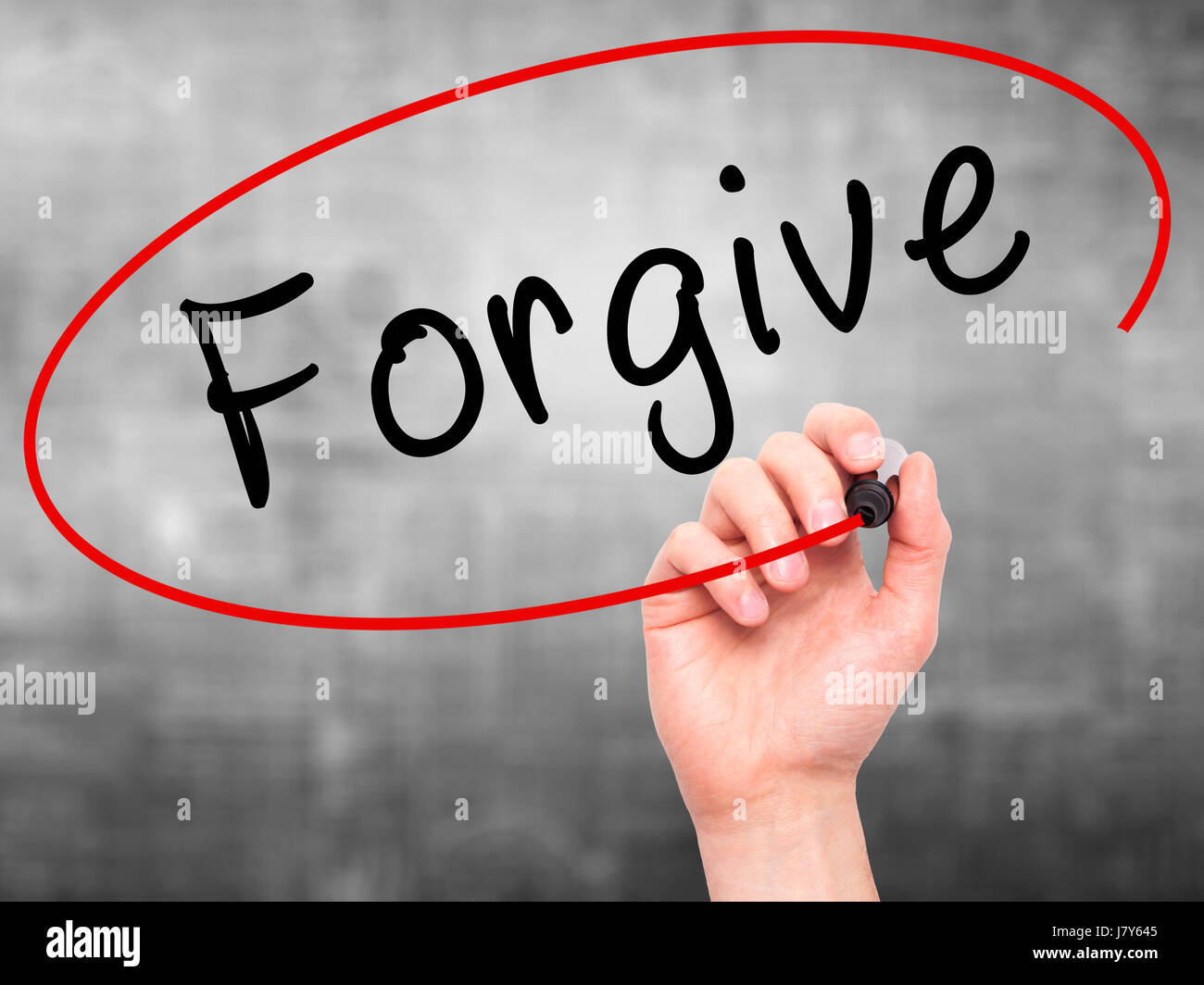 Man Hand writing Forgive with black marker on visual screen. Isolated ...