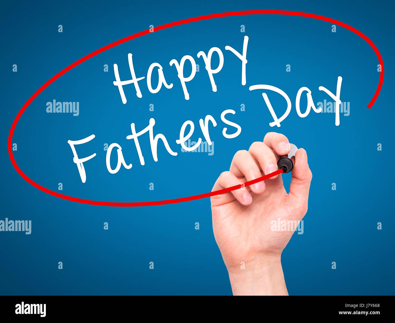 Man Hand writing Happy Fathers Day with black marker on visual screen ...