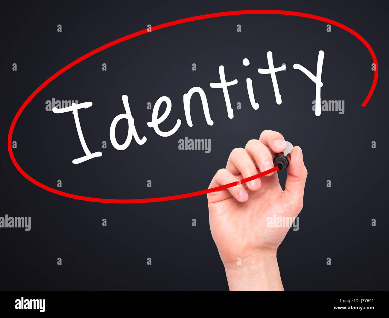 Man Hand writing Identity with black marker on visual screen. Isolated ...