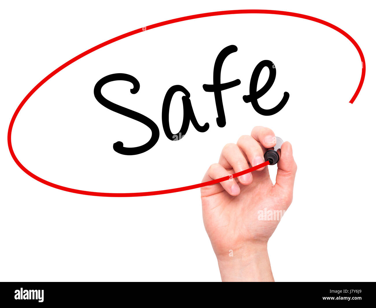 Man Hand writing Safe with black marker on visual screen. Isolated on ...