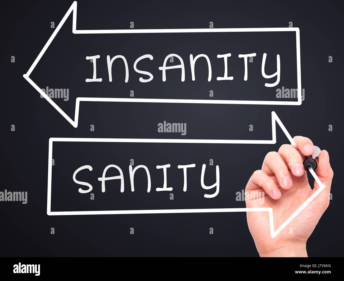 Man Hand writing and choosing Sanity instead of Insanity with black ...