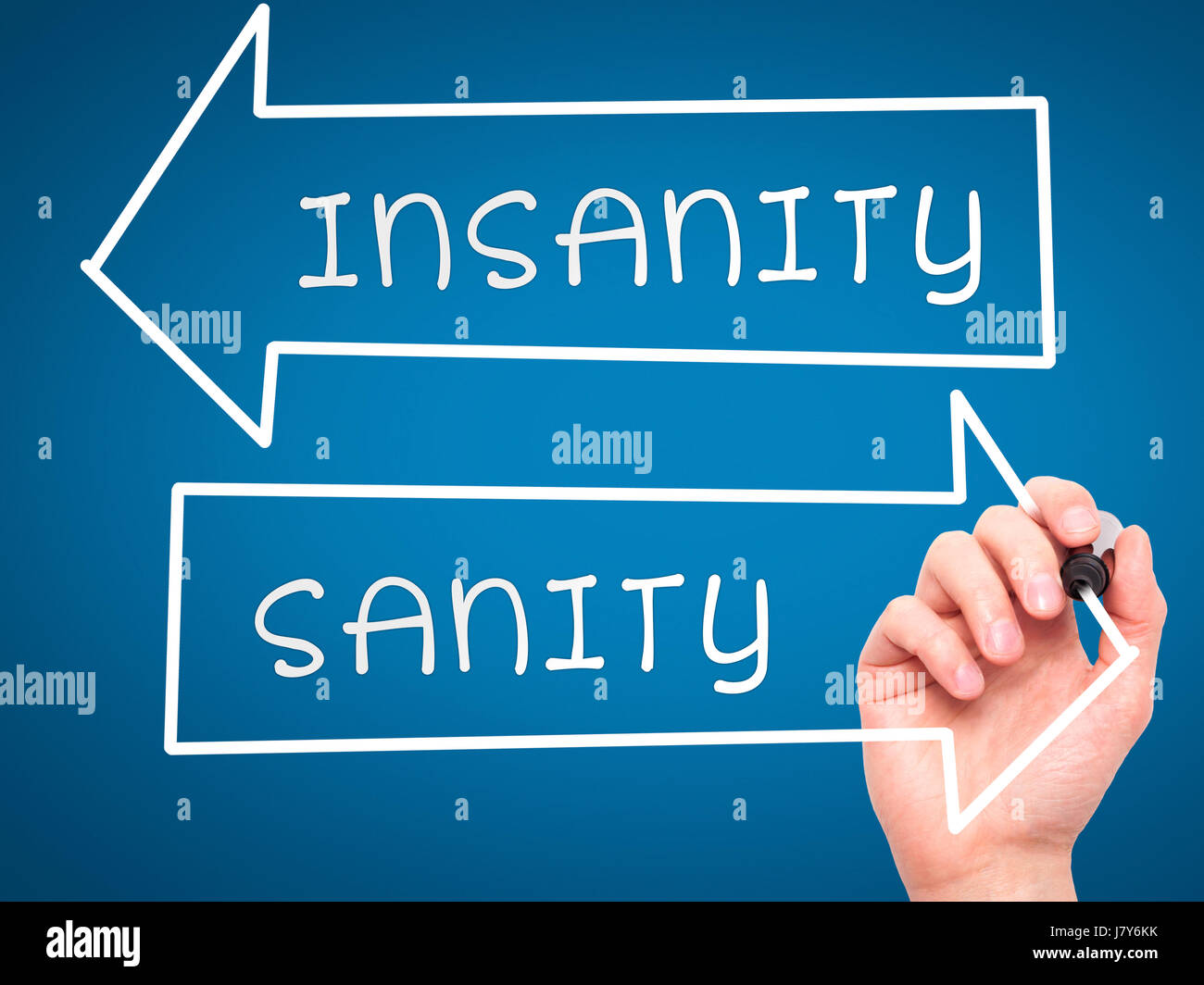 Man Hand writing and choosing Sanity instead of Insanity with black ...