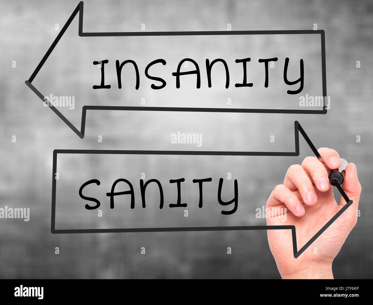 Man Hand writing and choosing Sanity instead of Insanity with black ...