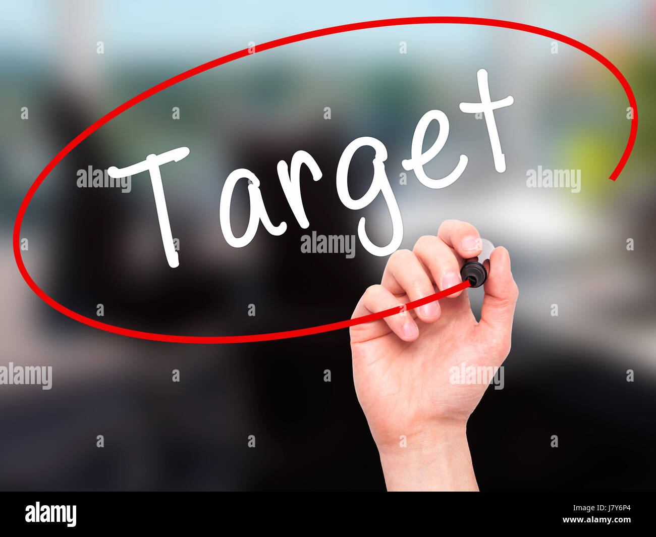 Man Hand writing Target with black marker on visual screen. Isolated on ...