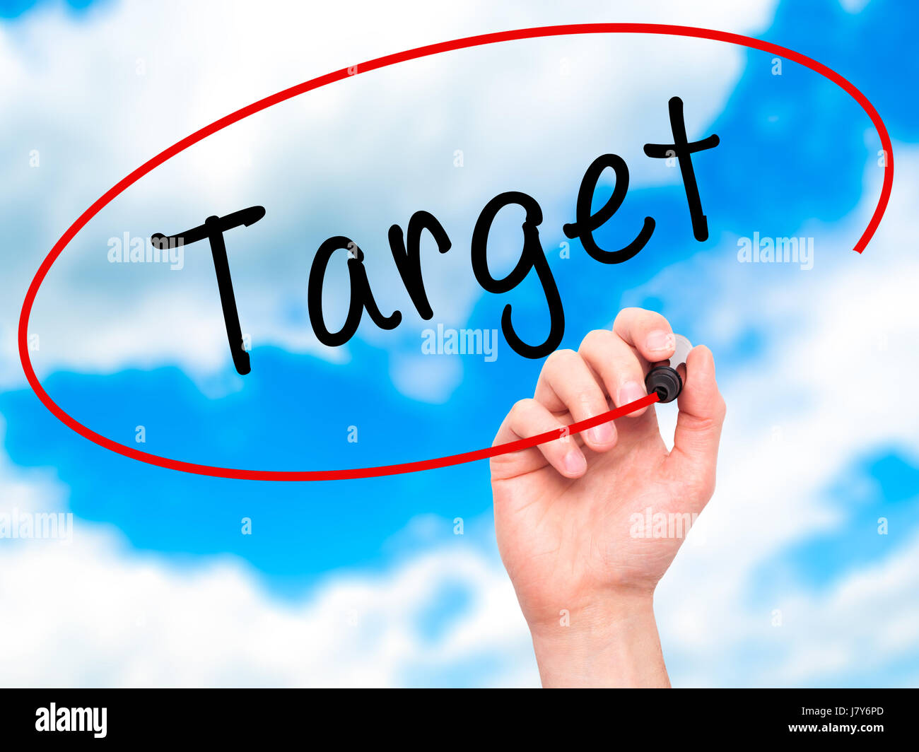 Man Hand writing Target with black marker on visual screen. Isolated on ...
