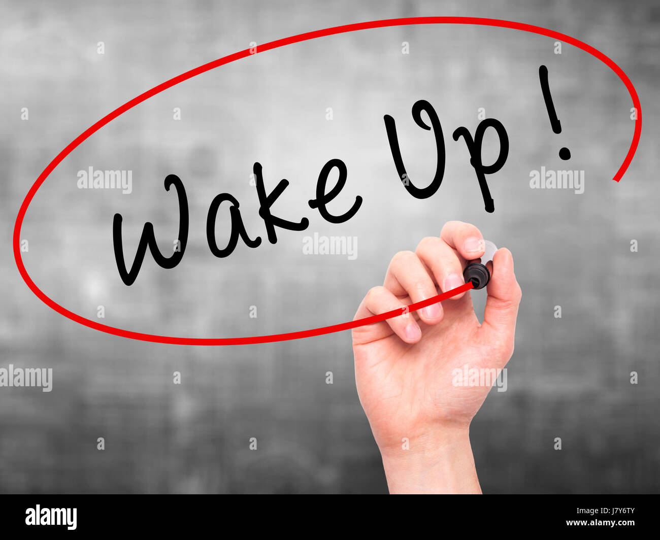 Man Hand writing Wake Up with black marker on visual screen. Isolated ...