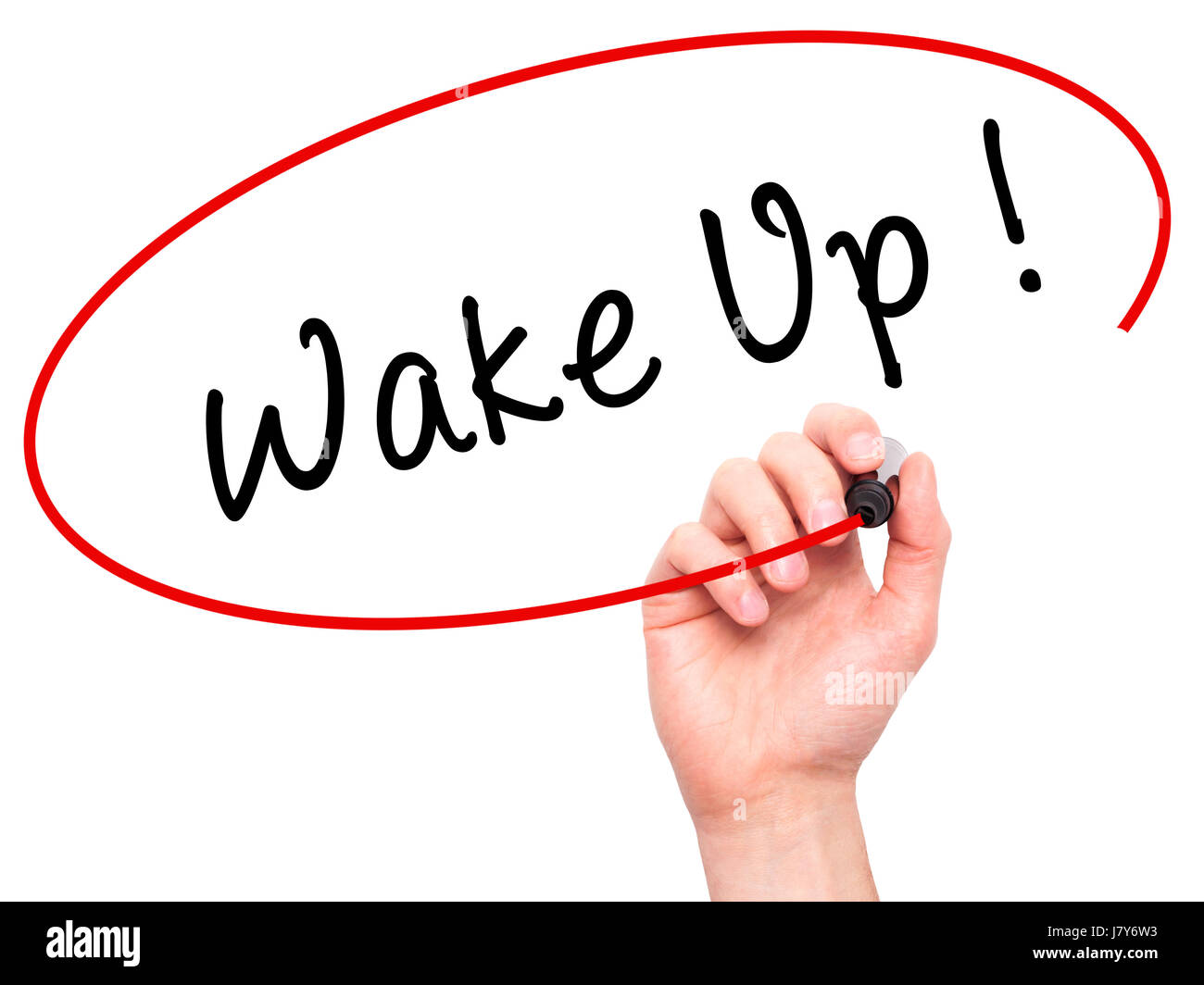 Man Hand writing Wake Up with black marker on visual screen. Isolated ...