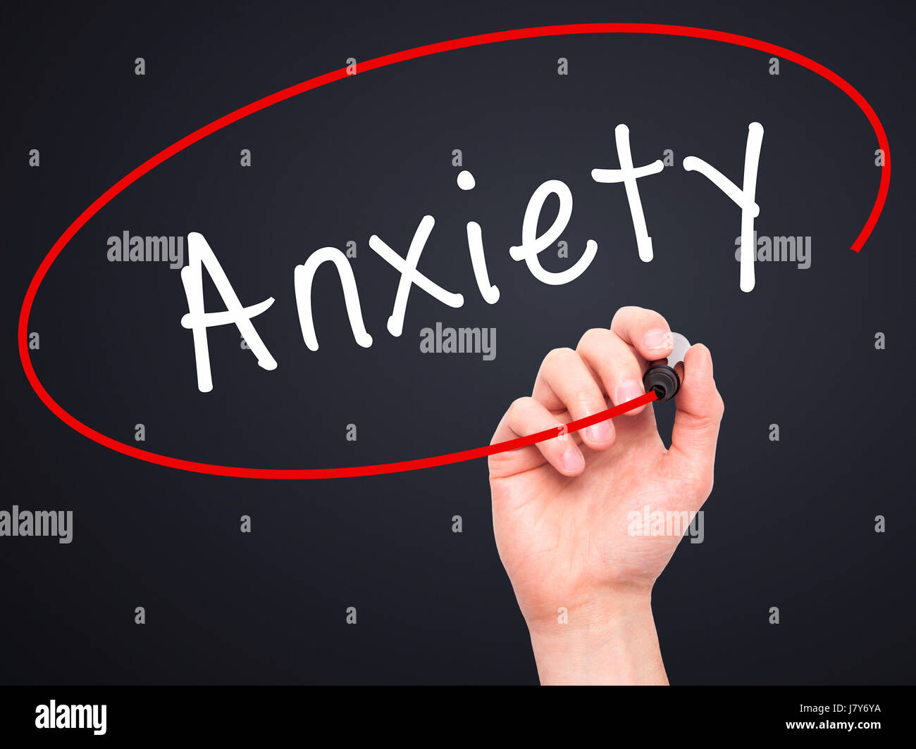 Man Hand writing Anxiety with black marker on visual screen. Isolated ...