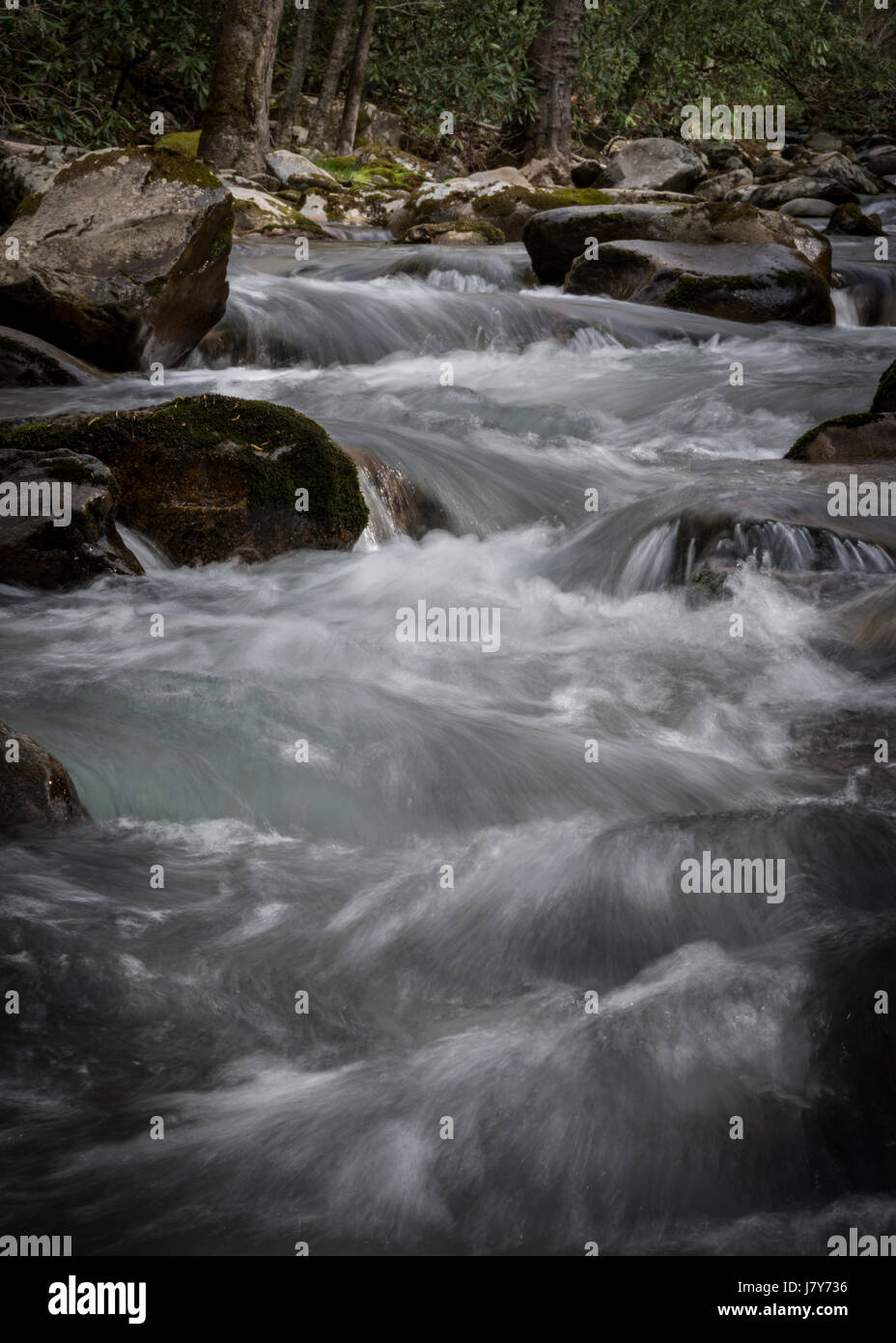 Long Exposure of Rushing Water over Rocks in Smokies Stock Photo - Alamy