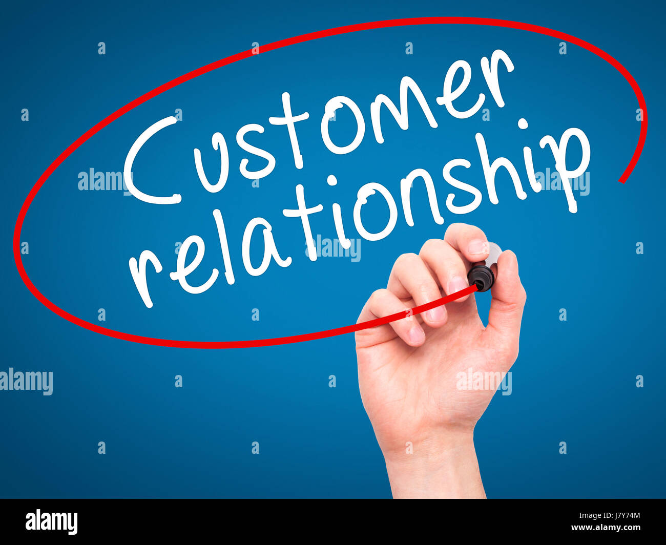 Man Hand writing Customer relationship with black marker on visual ...