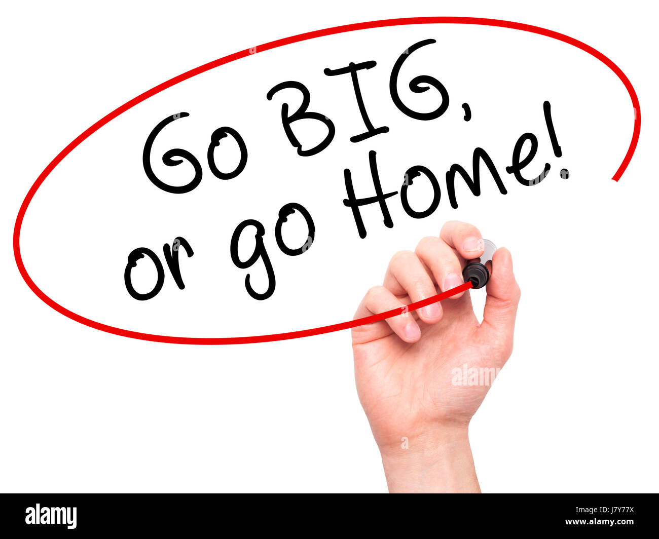 Man Hand writing Go Big or Go Home with black marker on visual screen ...