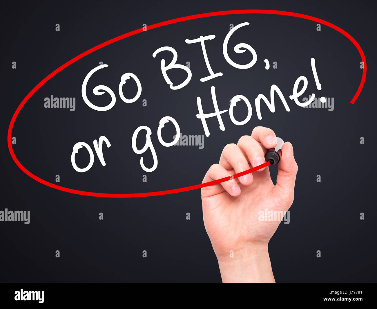 Man Hand writing Go Big or Go Home with black marker on visual screen ...