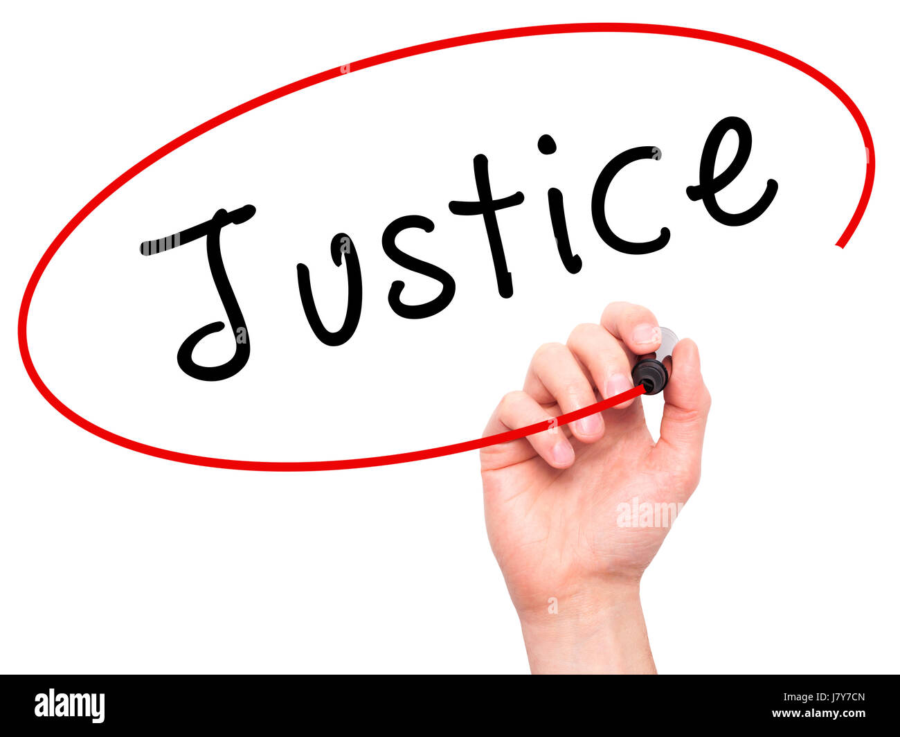 Man Hand writing Justice with black marker on visual screen. Isolated ...