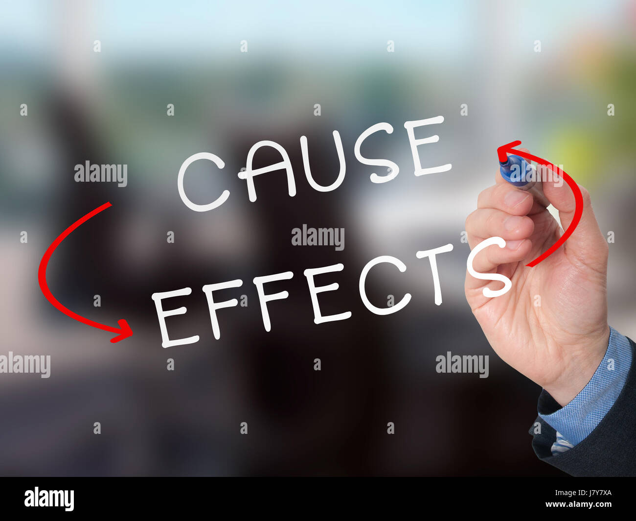 Man Hand writing Cause and Effect concept with marker on transparent ...