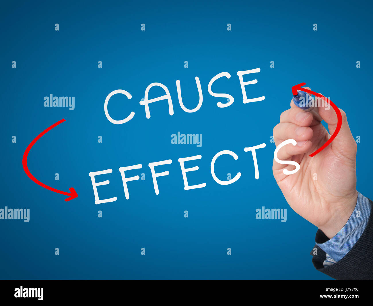 Man Hand writing Cause and Effect concept with marker on transparent ...