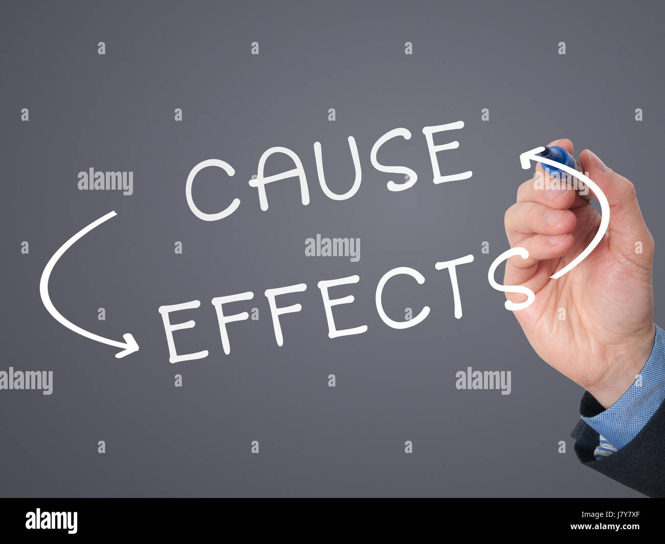 Man Hand writing Cause and Effect concept with marker on transparent ...