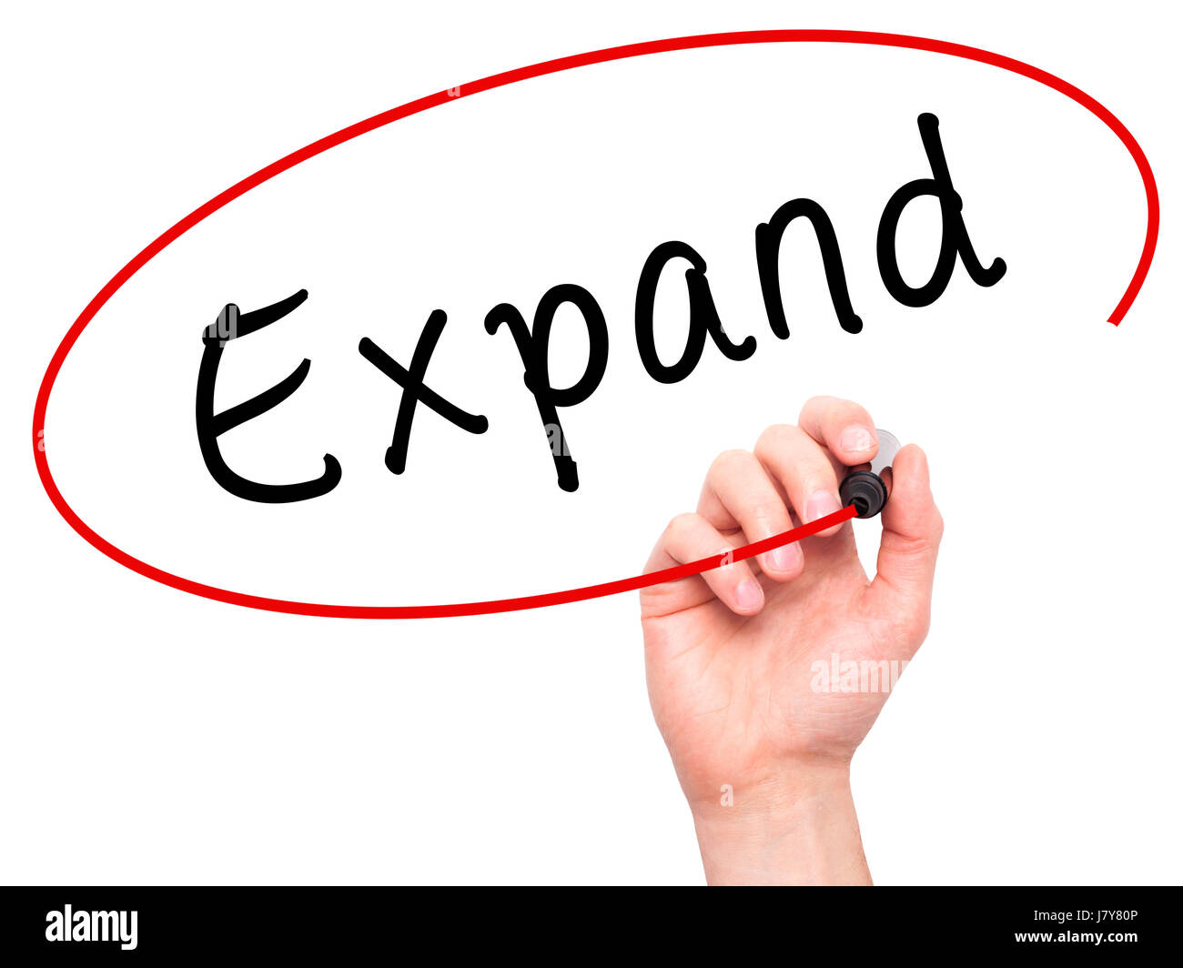 Man Hand writing Expand with marker on transparent wipe board. Isolated ...