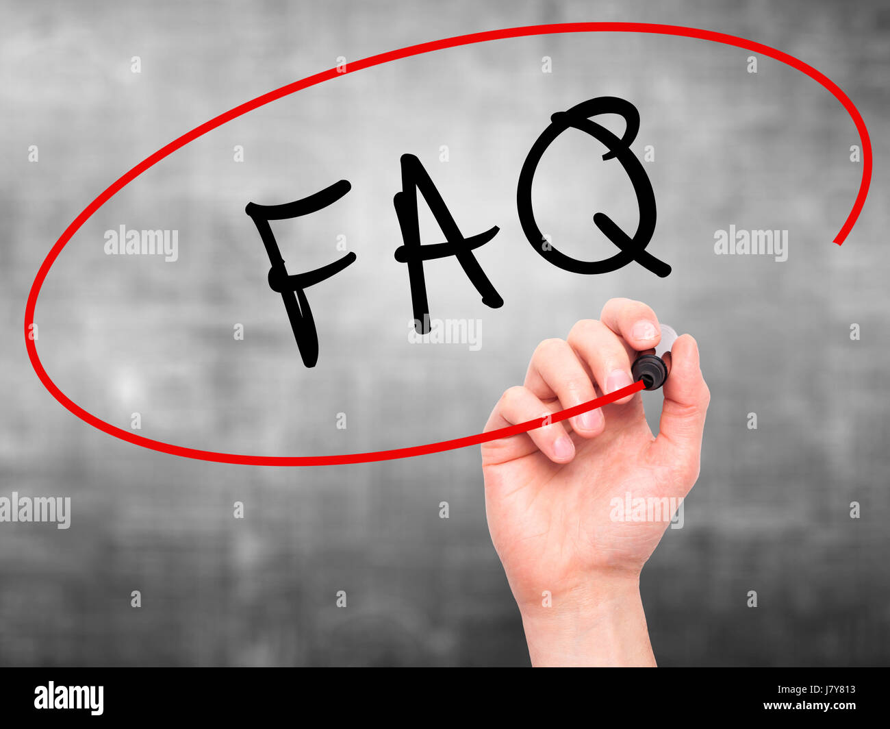 Man Hand writing FAQ - Frequently Asked Questions with marker on ...