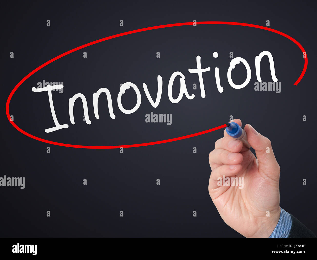 Man Hand writing Innovation with marker on visual screen. Business ...