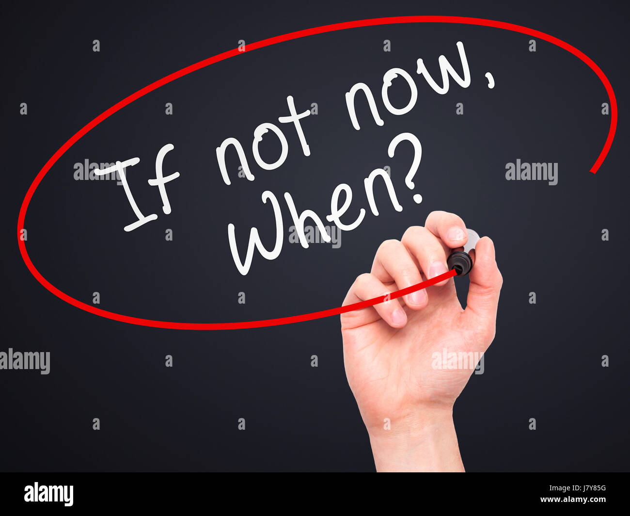 Man hand writing If Not Now When with marker on visual screen. Business ...