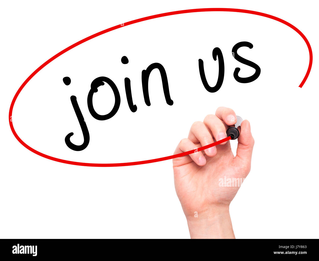 join us words written by man hand on a transparent board. Isolated on ...