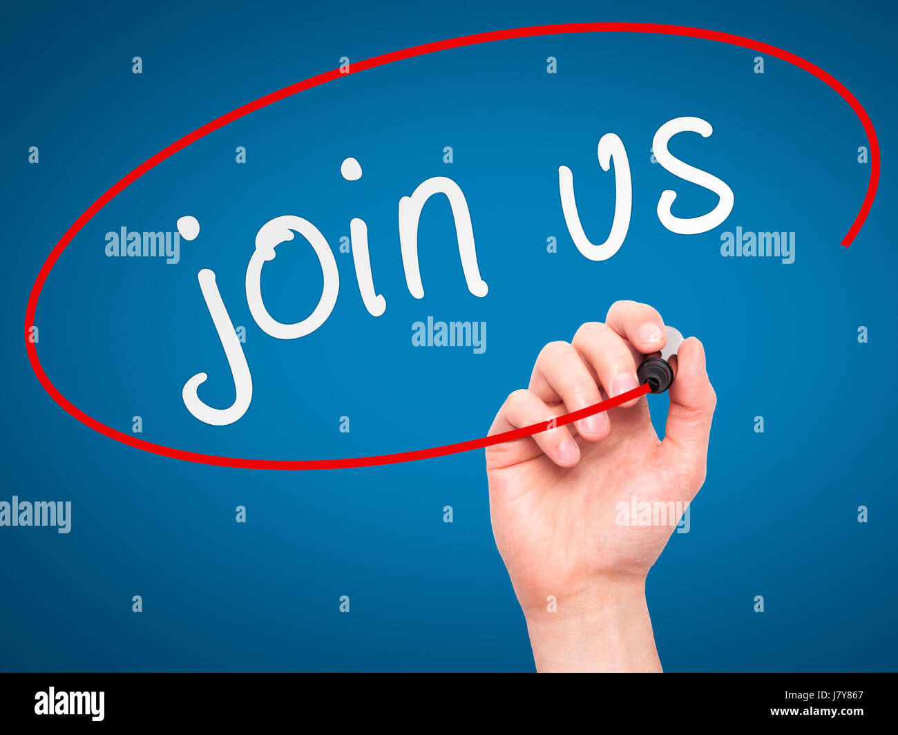 join us words written by man hand on a transparent board. Isolated on ...