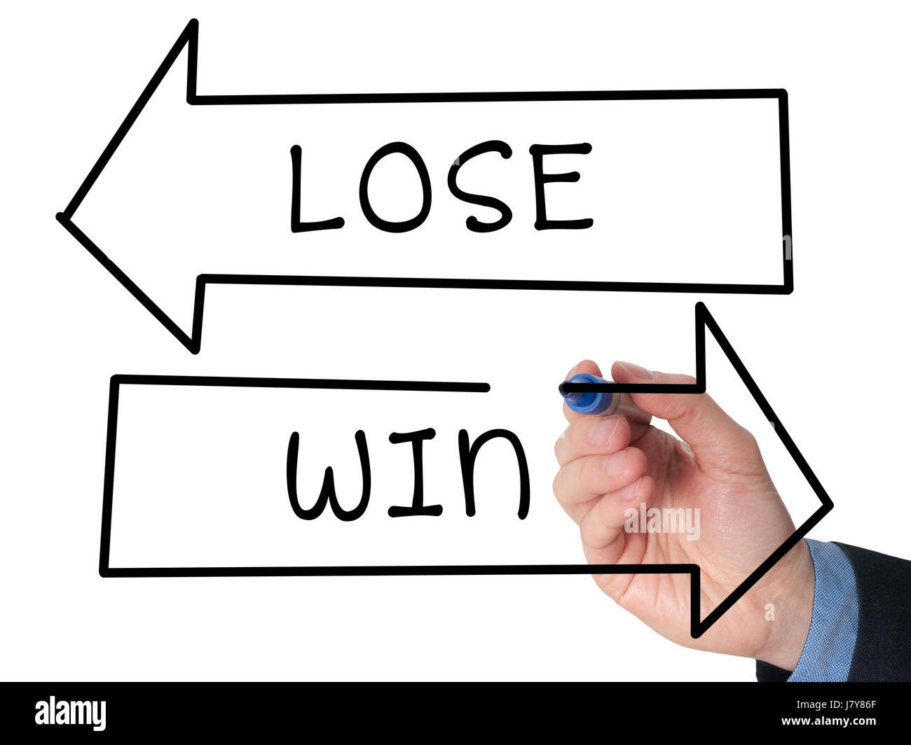 Man Hand drawing Win or Lose concept with white marker on visual screen ...
