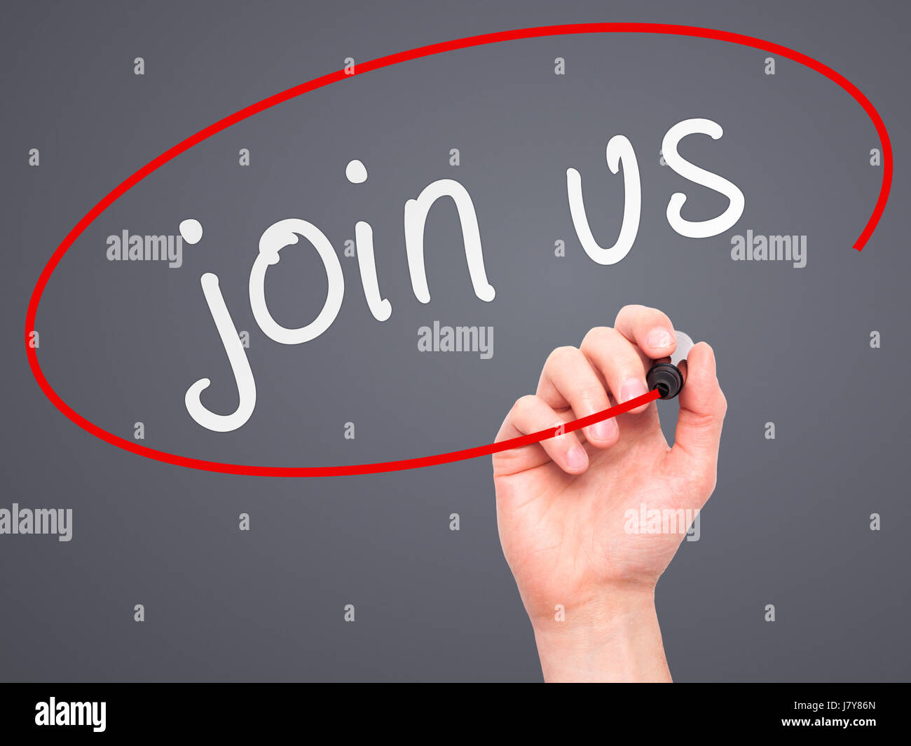 join us words written by man hand on a transparent board. Isolated on ...