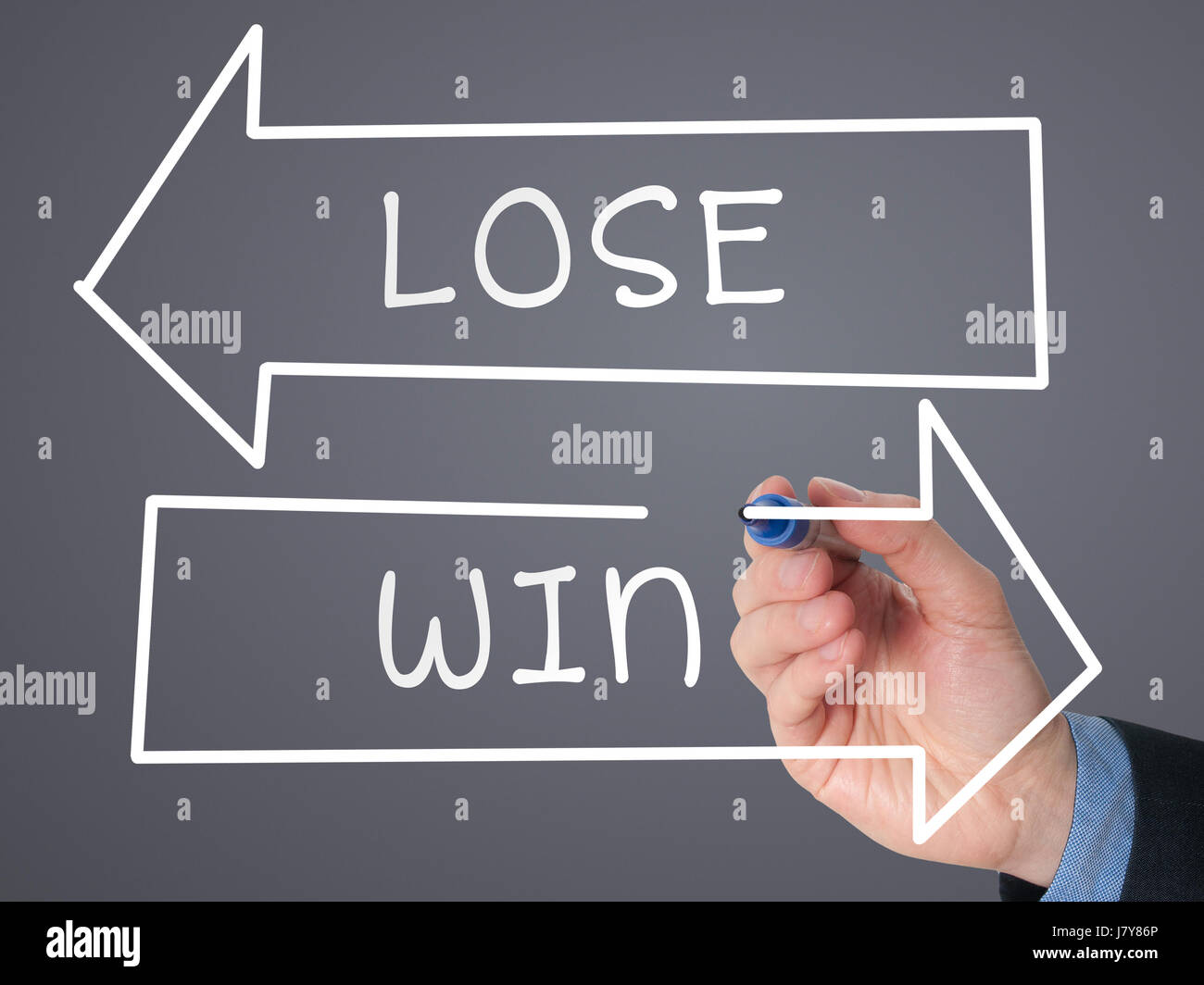 Man Hand drawing Win or Lose concept with white marker on visual screen ...