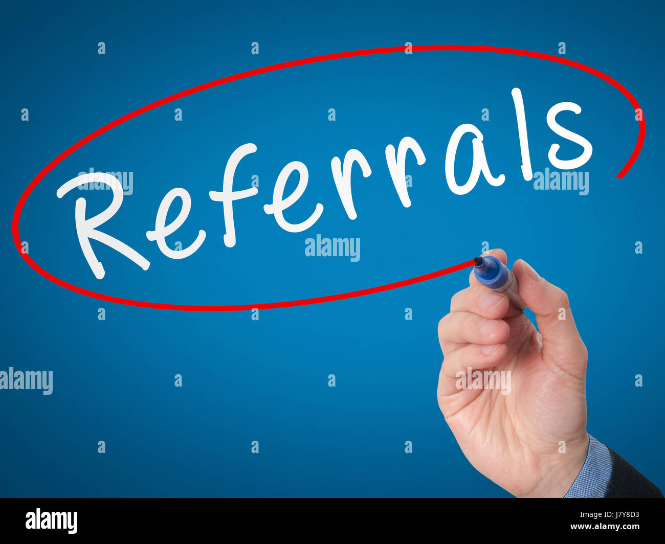 Man Hand writing Referrals with marker on virtual screen. Business ...