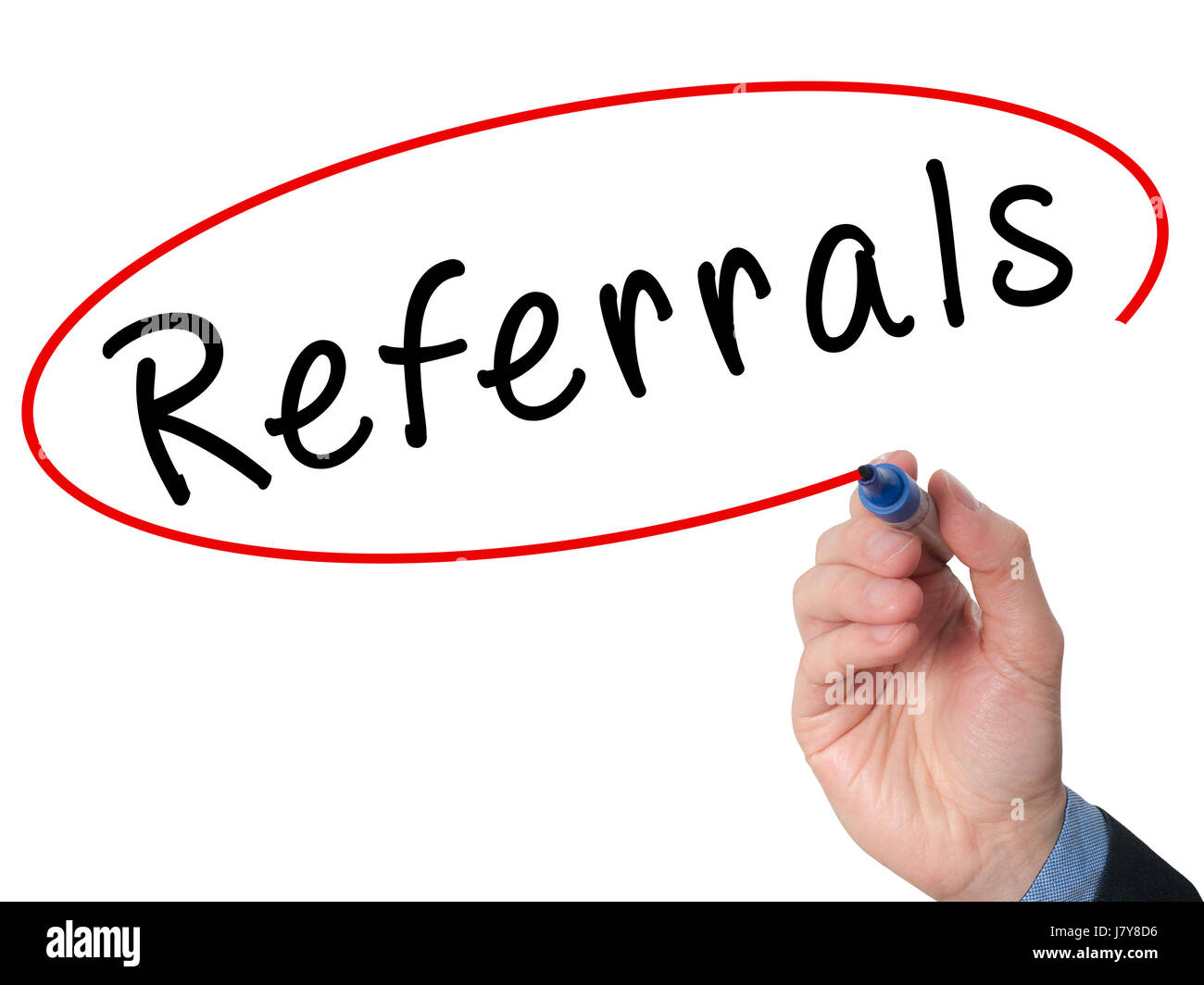 Man Hand writing Referrals with marker on virtual screen. Business ...