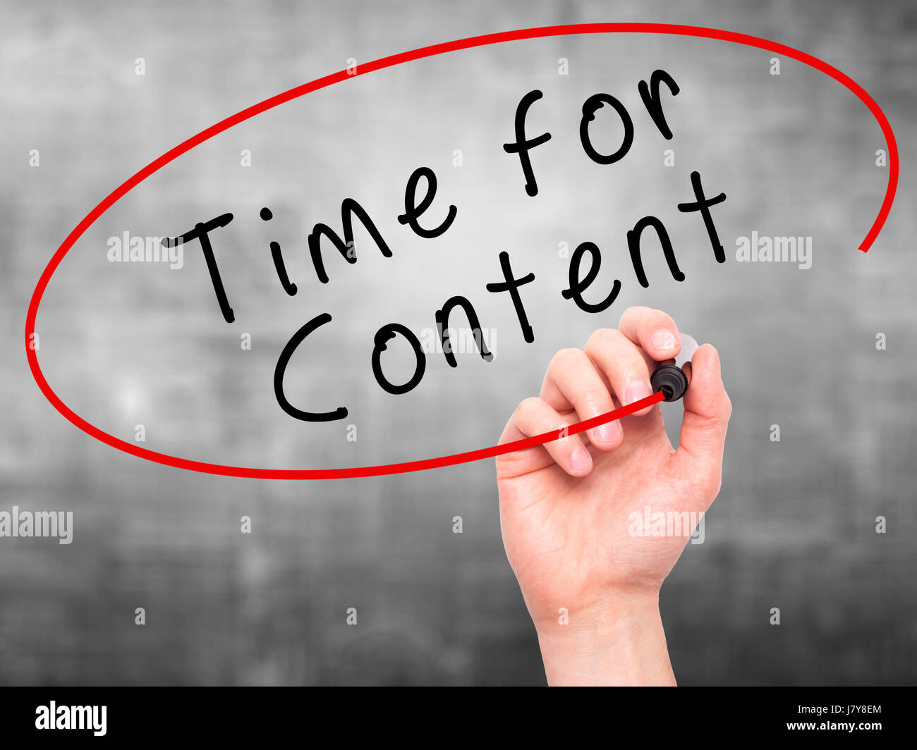 Man Hand writing Time for Content with marker on transparent wipe board ...