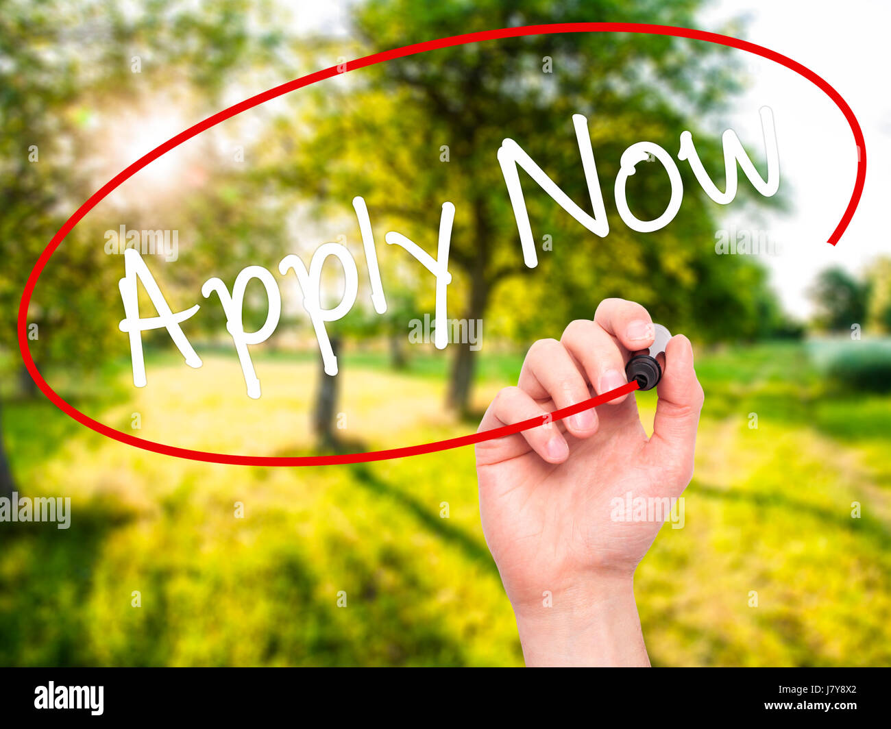 Man Hand writing Apply Now with black marker on visual screen. Isolated ...