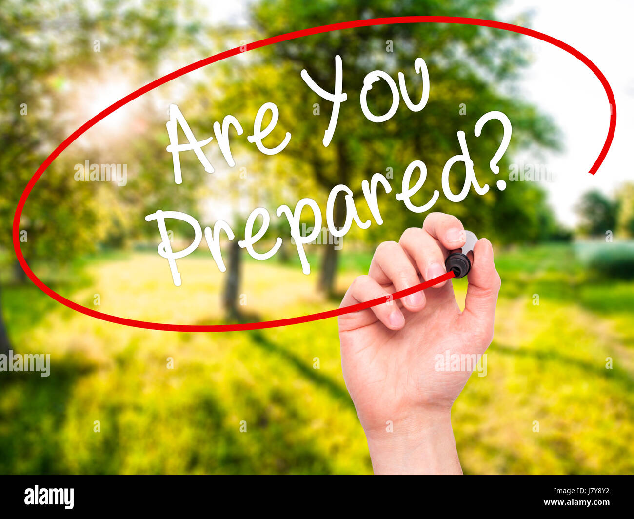 Man Hand writing Are you Prepared? with black marker on visual screen ...