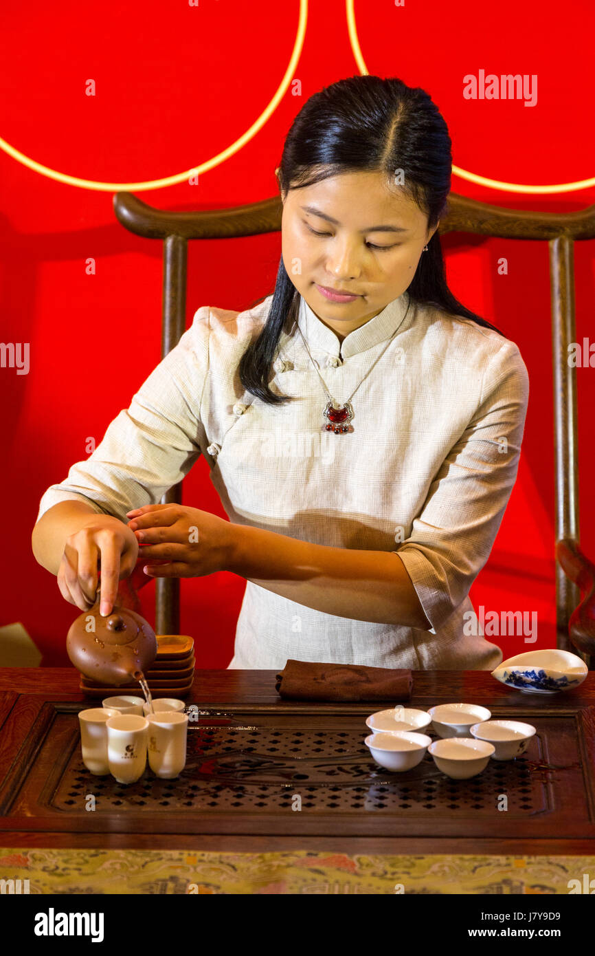 Wenzhou, Zhejiang, China. Young Lady Demonstrating Tea Service Stock ...
