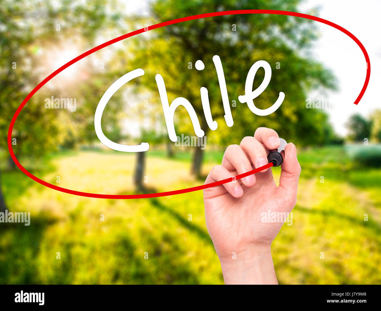 Man Hand writing Chile with black marker on visual screen. Isolated on ...